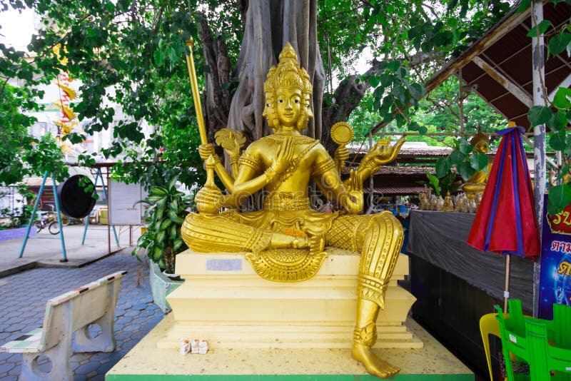Beautiful Big Golden Brahma Statue Stock Photo - Image of hindu, buddha ...