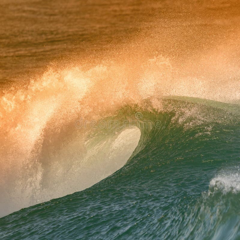 Beautiful Big Ocean Wave with Sunset Color Stock Image - Image of curve ...