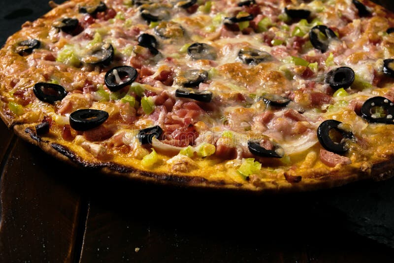 Beautiful big pizza stock photo. Image of bright, pizza - 138682496