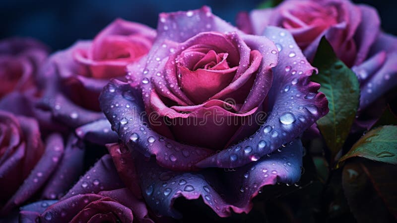Beautiful Big Rose Head with Dew Drops on Petals. Neural Network Ai ...