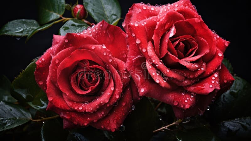 Beautiful Big Rose Head with Dew Drops on Petals. Neural Network Ai ...