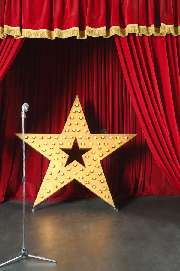 Beautiful Big Shining Star and Microphone on Red Stock Image - Image of ...
