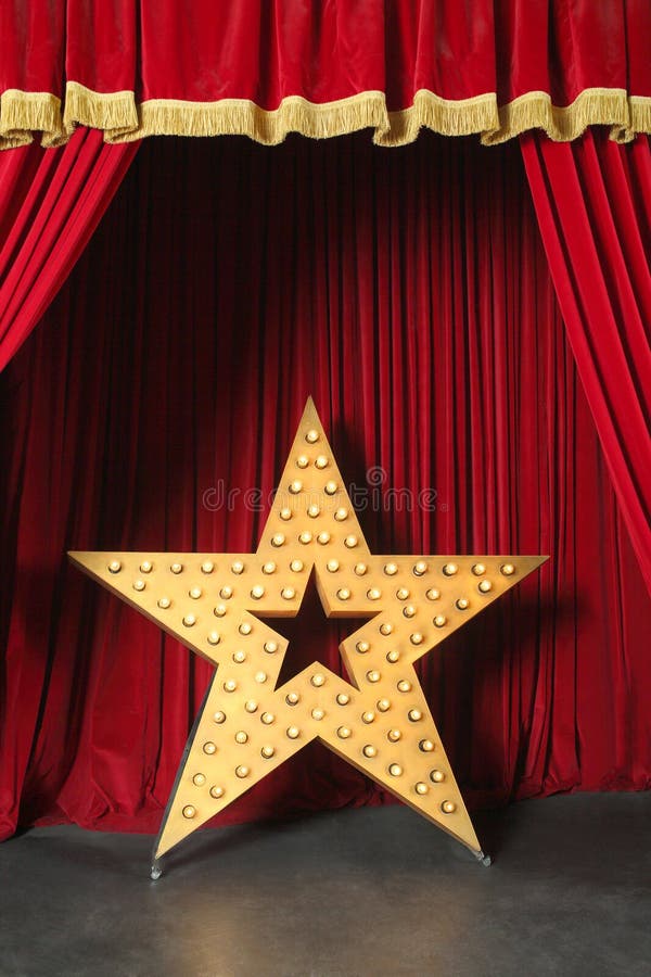 Beautiful Big Shining Star on Red Stage in Retro Stock Photo - Image of ...