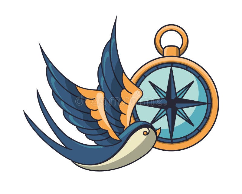 Beautiful Bird Flying with Compass Stock Vector - Illustration of ...