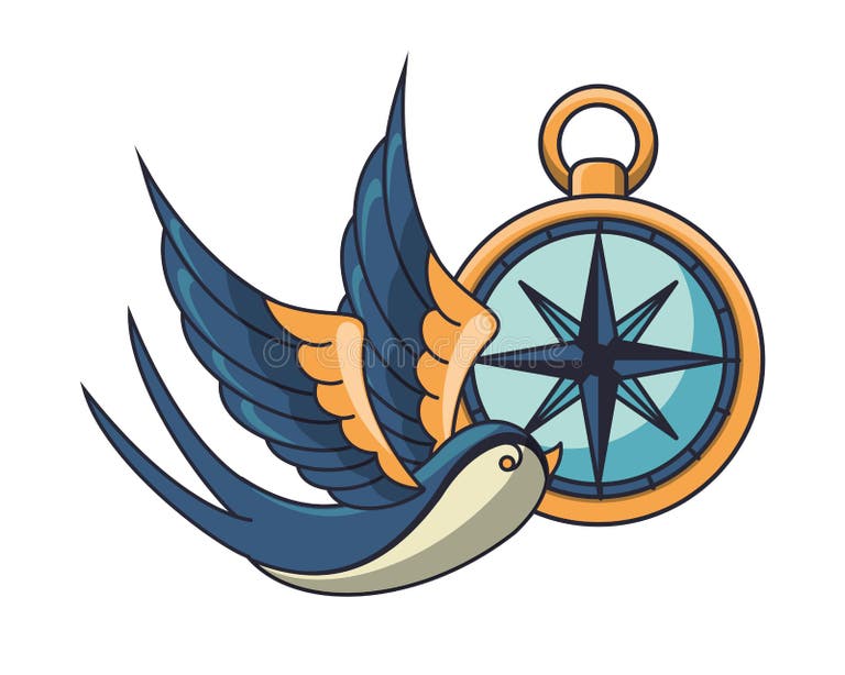 Beautiful Bird Flying with Compass Stock Vector - Illustration of ...
