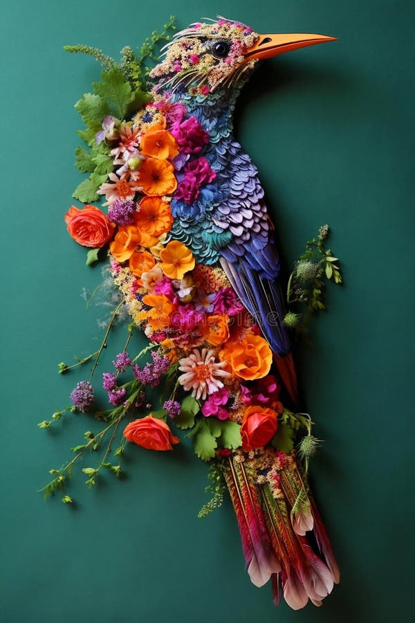 Beautiful Bird Made from Flowers, Concept Spring. Generative AI Stock ...