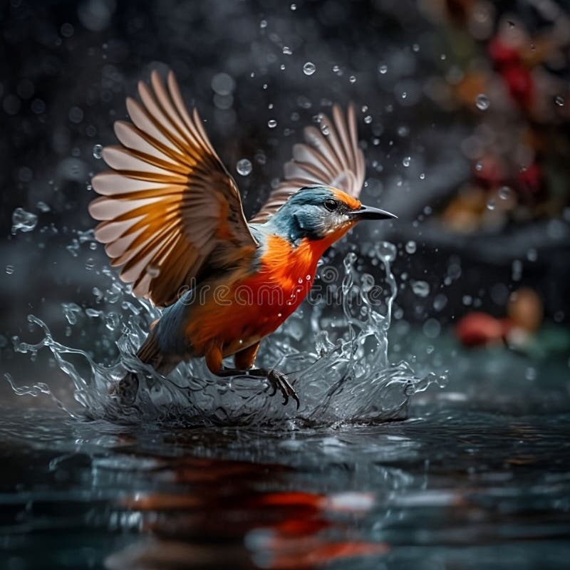 Beautiful Bird Taking Off from the Surface of a Tranquil Lake. AI ...
