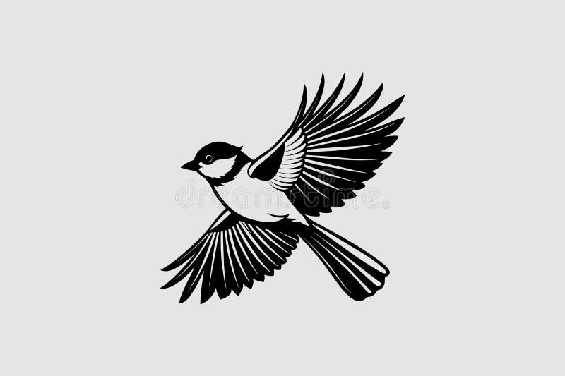 Beautiful Bird Titmouse Flying Vector Artwork. Stock Illustration ...