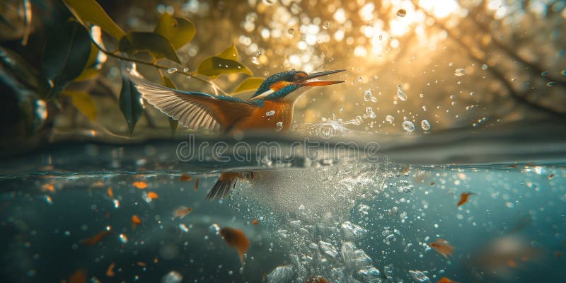 Beautiful Bird Trying To Catch Fish Stock Illustration - Illustration ...