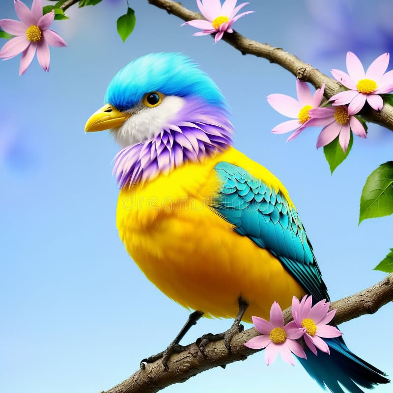 Beautiful Birds on Branch. Generative AI Stock Illustration ...
