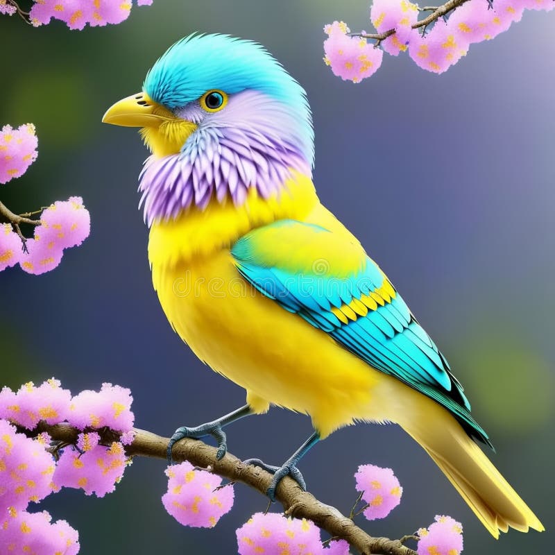 Beautiful Birds on Branch. Generative AI Stock Illustration ...