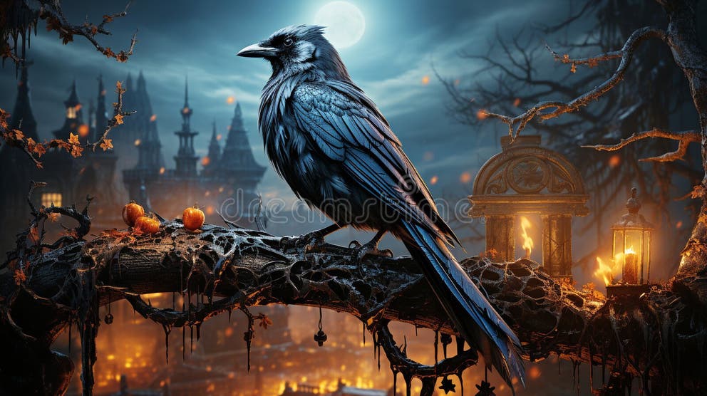 Beautiful Black Crow Illustration Halloween Theme Image Stock ...