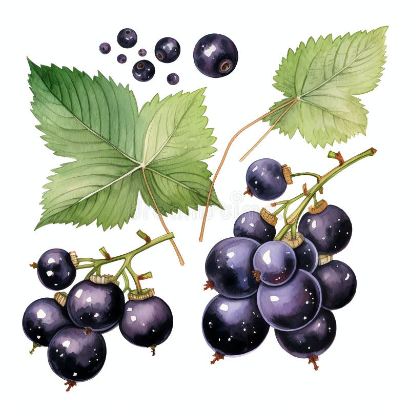 Beautiful Black Currant Watercolor Clipart Illustration Stock ...