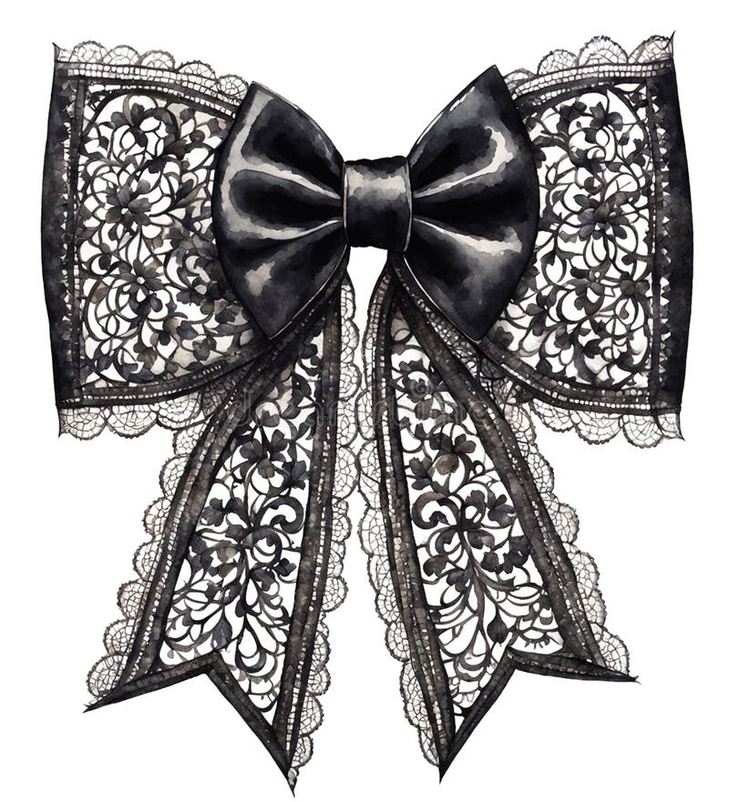 Beautiful Black Lace Bow Watercolor Illustration Stock Illustration ...