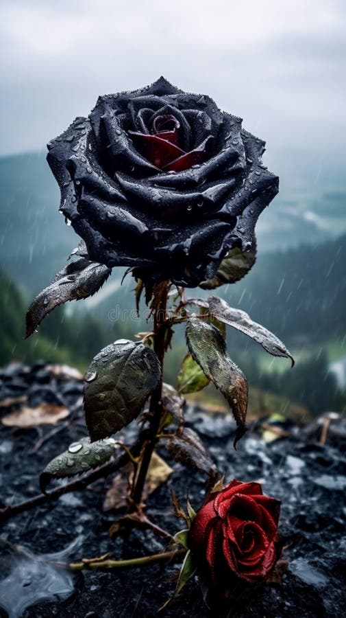 Beautiful Black Rose with Water Drops Generative AI Stock Illustration ...