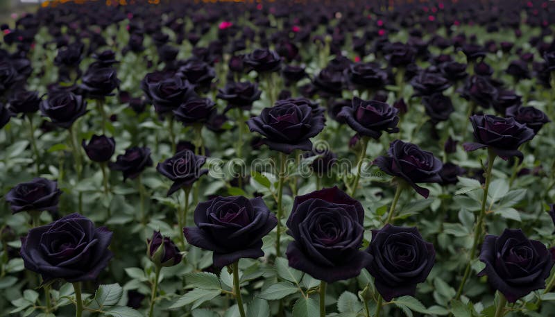 Beautiful Black Rose Field, Full of Black Roses Stock Illustration ...