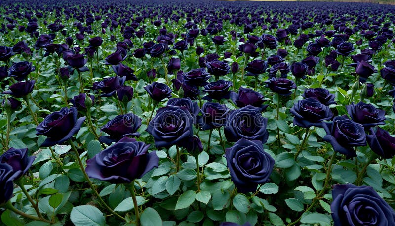 Beautiful Black Rose Field, Full of Black Roses 2 Stock Illustration ...