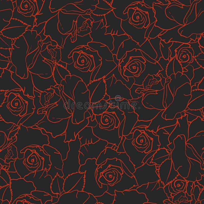 Beautiful Black Roses with Red Outlines Stock Vector - Illustration of ...