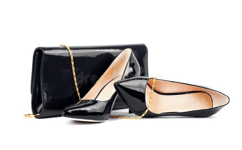 Beautiful Black Shoes with Clutches on White Isolated Stock Photo ...