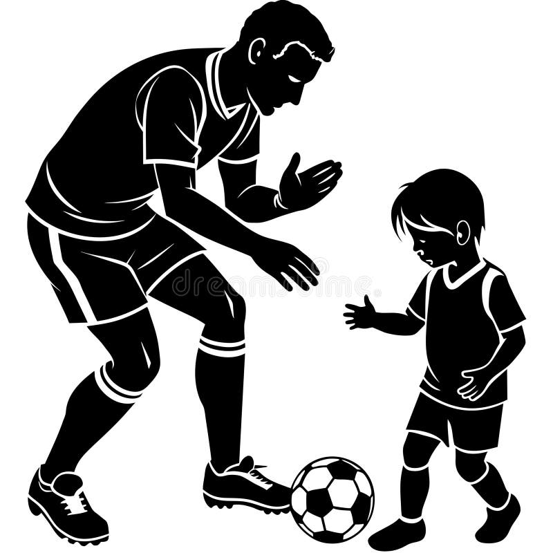 Black and White Graphic of a Coach and Student at Soccer Training Stock ...