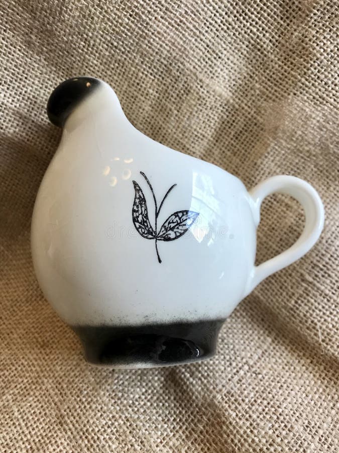 Beautiful Black and White Retro Cream Pitcher - Creamer on Burlap ...