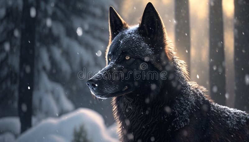 Beautiful Black Wolf in Snow Stock Illustration - Illustration of nose ...