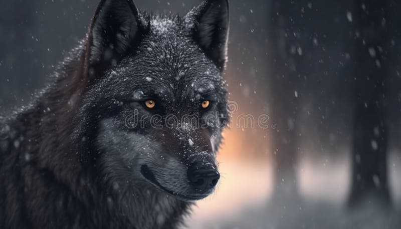 Beautiful Black Wolf in Snow Stock Illustration - Illustration of ...