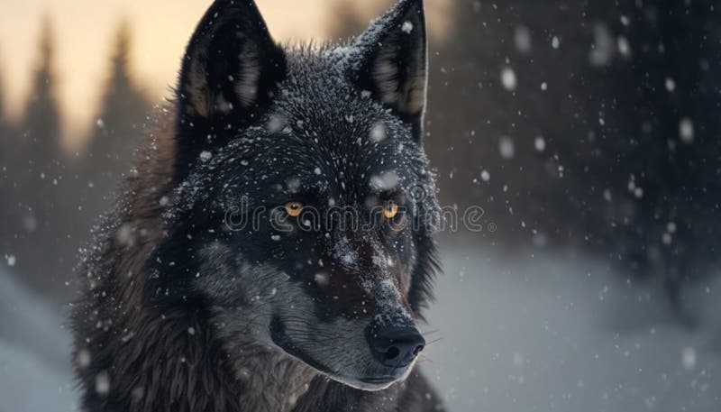 Beautiful Black Wolf in Snow Stock Illustration - Illustration of white ...