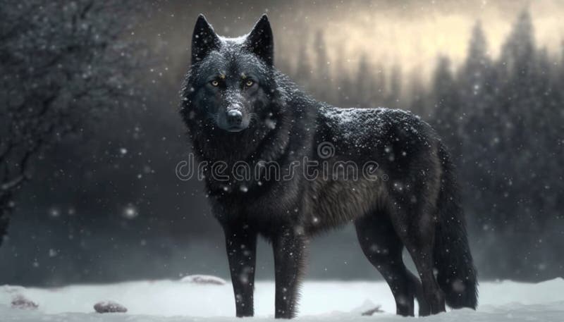 Beautiful Black Wolf in Snow Stock Illustration - Illustration of snout ...