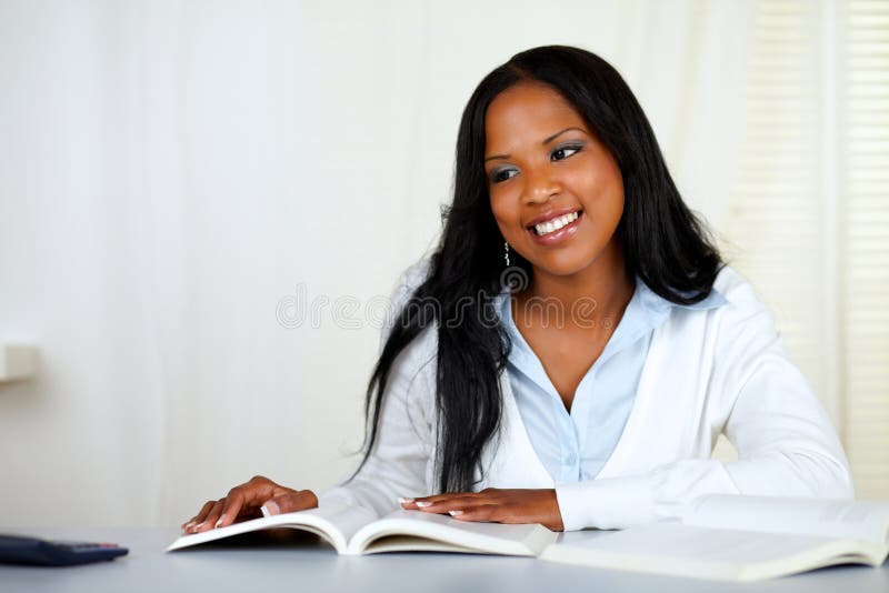 Beautiful Black Woman Studying Stock Image - Image of book, copyspace ...