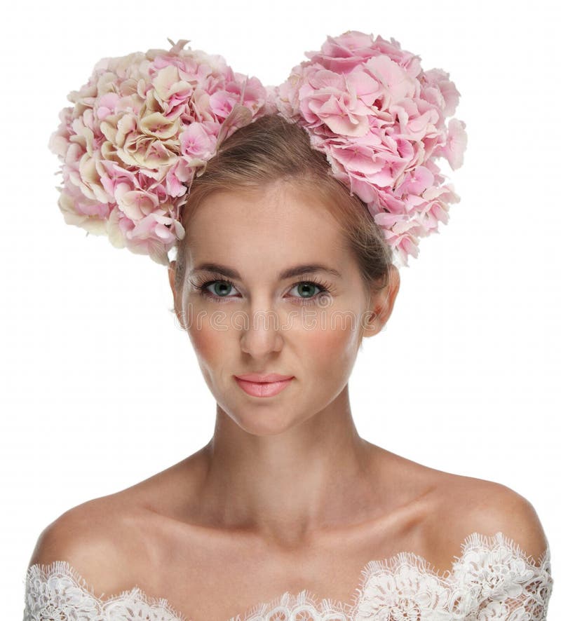 Beautiful Blond Girl with Hydrangea in Her Hair Stock Photo - Image of ...