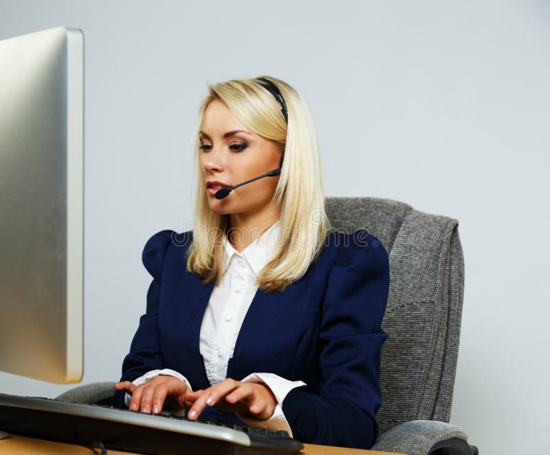 Beautiful Blond Help Desk Office Woman Stock Image - Image of call ...