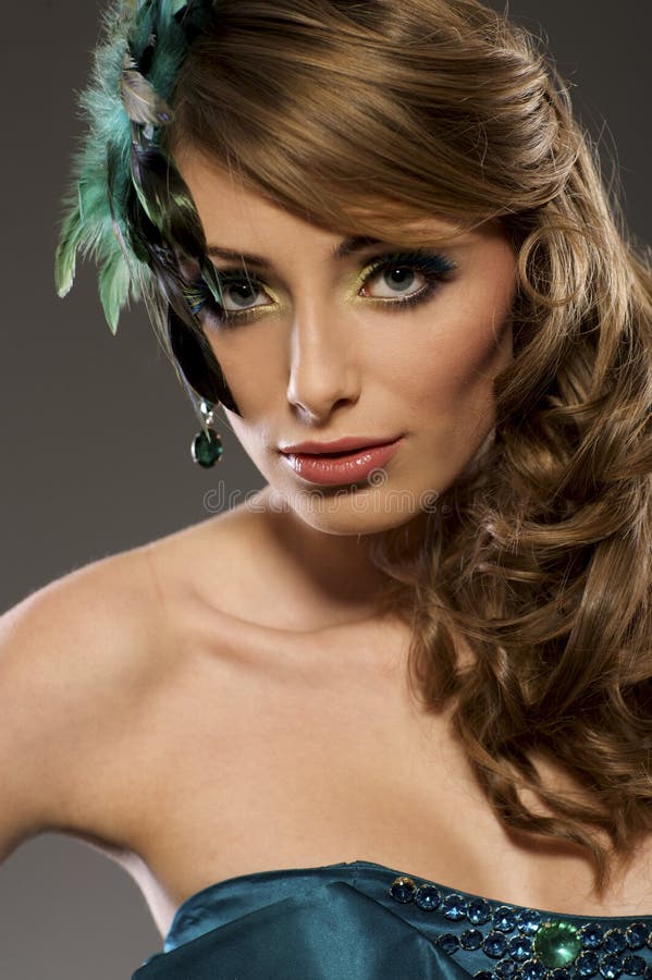 Beautiful Blond Model in Blue Lucid Dress Stock Image - Image of ...