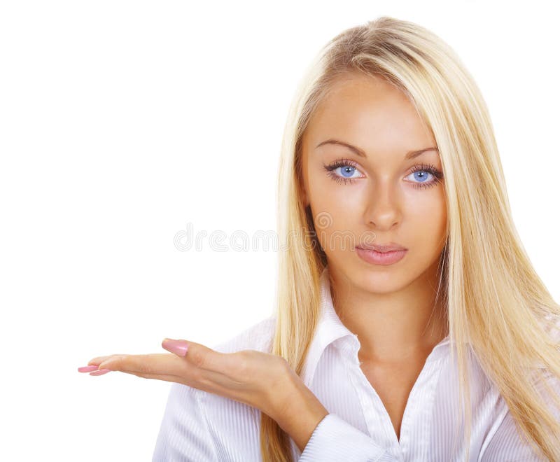 Beautiful Blond with Hand Out Stock Image - Image of lady, face: 2482617