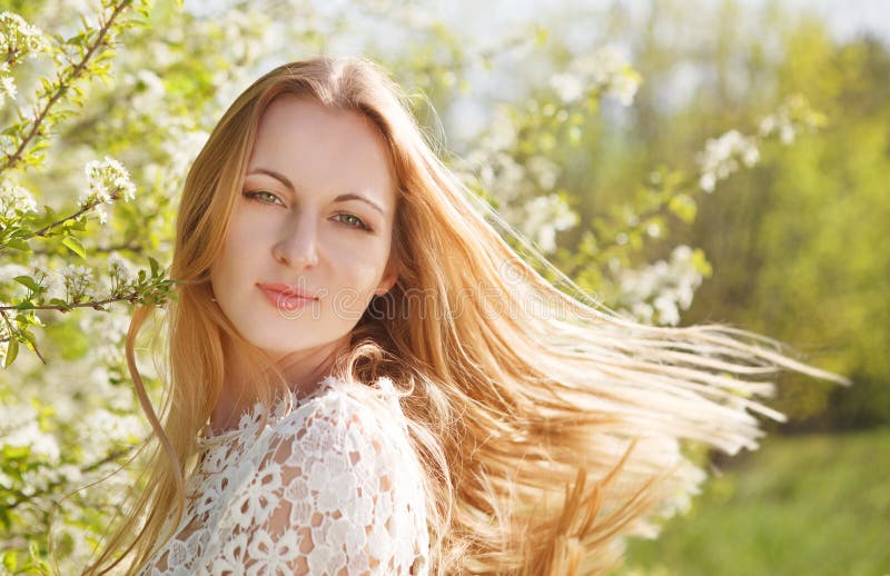 Beautiful Blond Woman Enjoying Spring Day Stock Photo - Image of ...