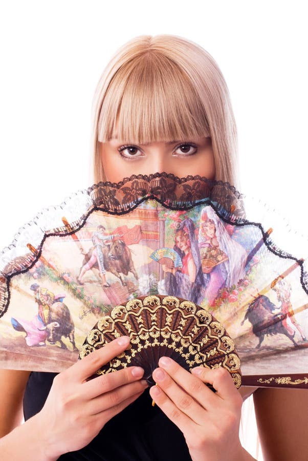 Beautiful Blond Woman with a Fan Stock Image - Image of glamour ...