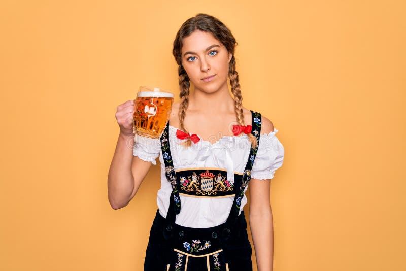 Beautiful Blonde German Woman With Blue Eyes Wearing Octoberfest Dress