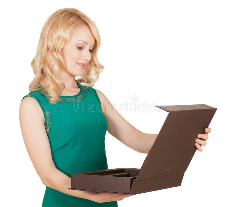 Beautiful Blonde Green Dress Opens Box Stock Photos - Free & Royalty ...