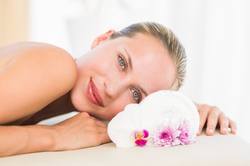 Beautiful Blonde Lying on Massage Table Stock Photo - Image of bare ...