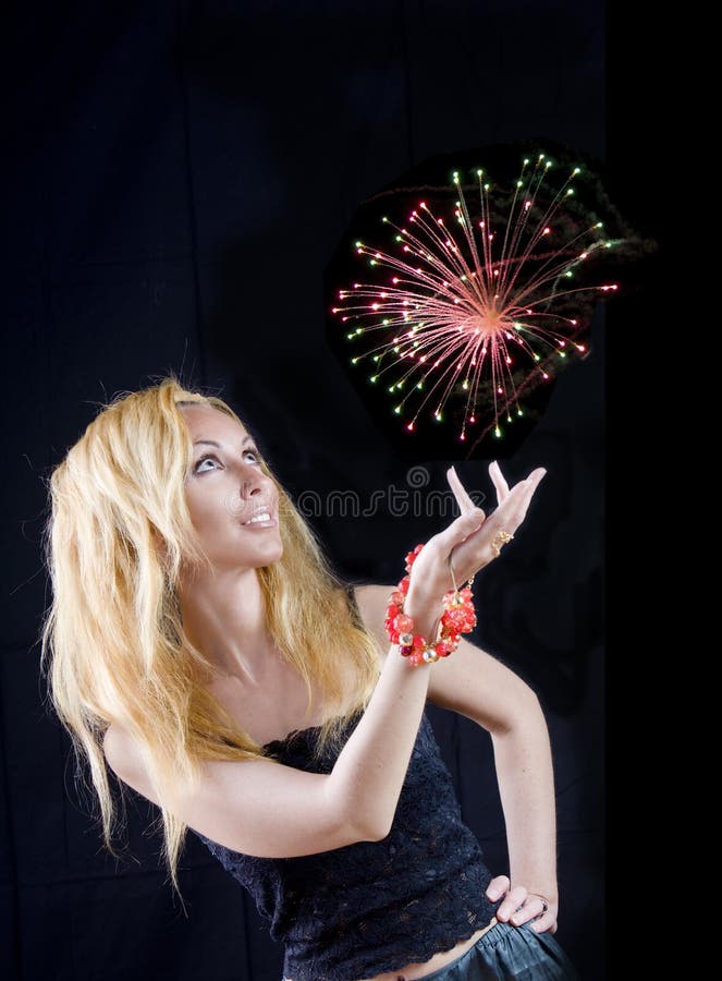 Beautiful Blonde Magician with Firework Stock Image - Image of lady ...