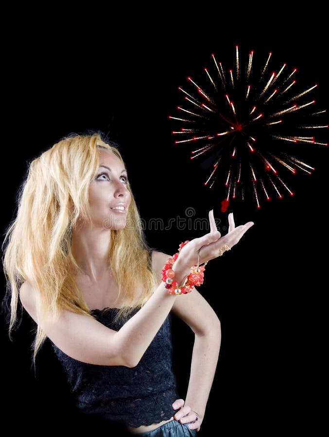 Beautiful Blonde Magician with Firework Stock Image - Image of hands ...
