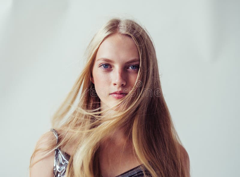 Beautiful Blonde Woman Girl With Long Blond Hair Smooth And Beau Stock