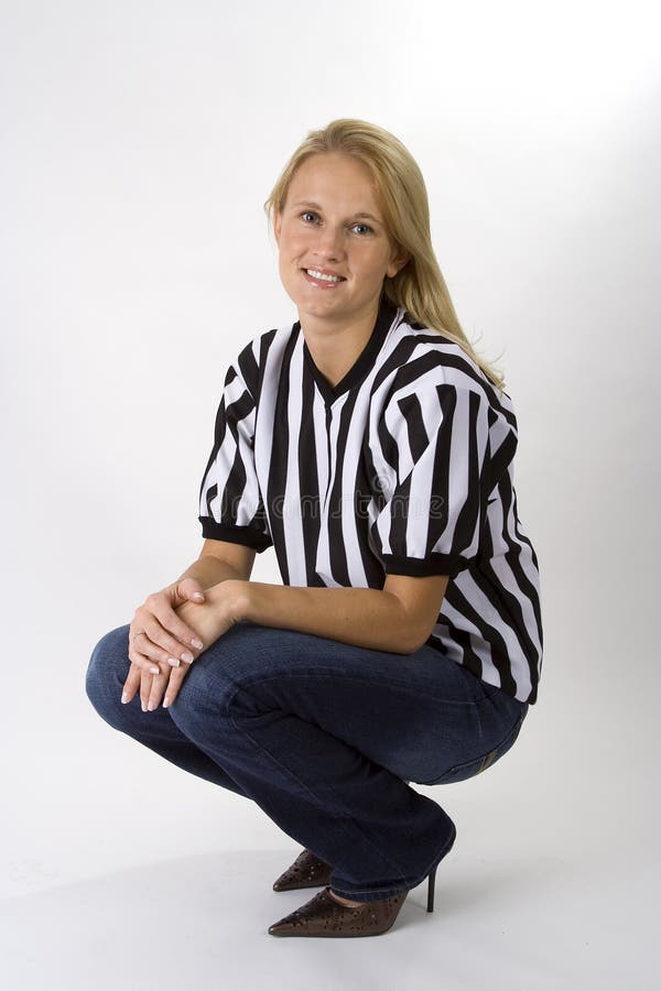 Beautiful Blonde Woman in a Referee Shirt Stock Photo - Image of ...