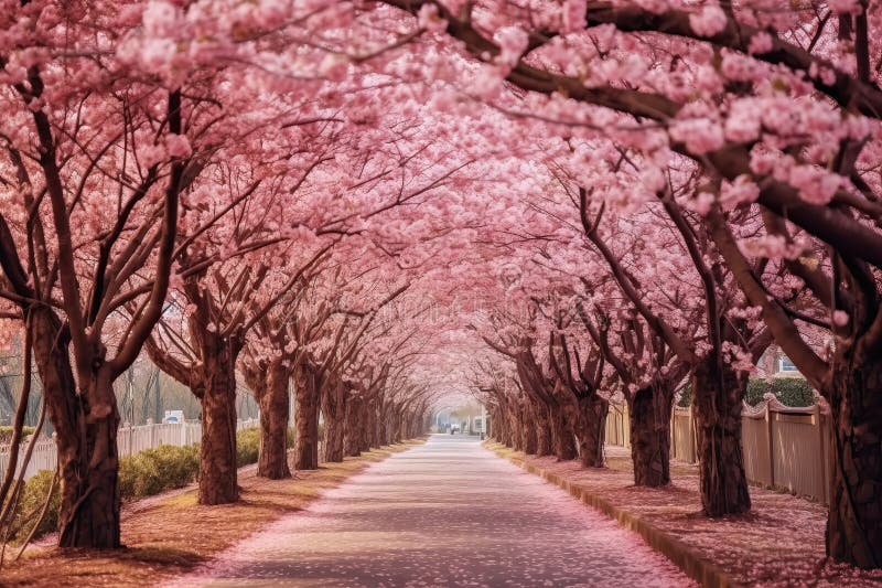 Beautiful Blooming Alley in Spring in Pink. Stock Photo - Image of ...