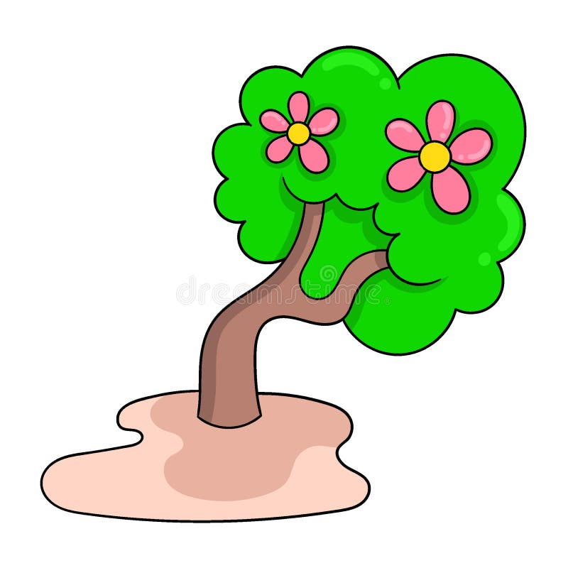 Beautiful Blooming Flowering Tree in Spring, Doodle Icon Image Kawaii ...