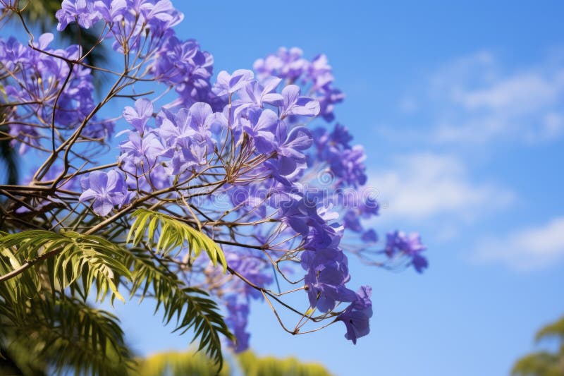 Beautiful Blooming Purple Jacaranda Trees Branch on Blue Sky Background ...