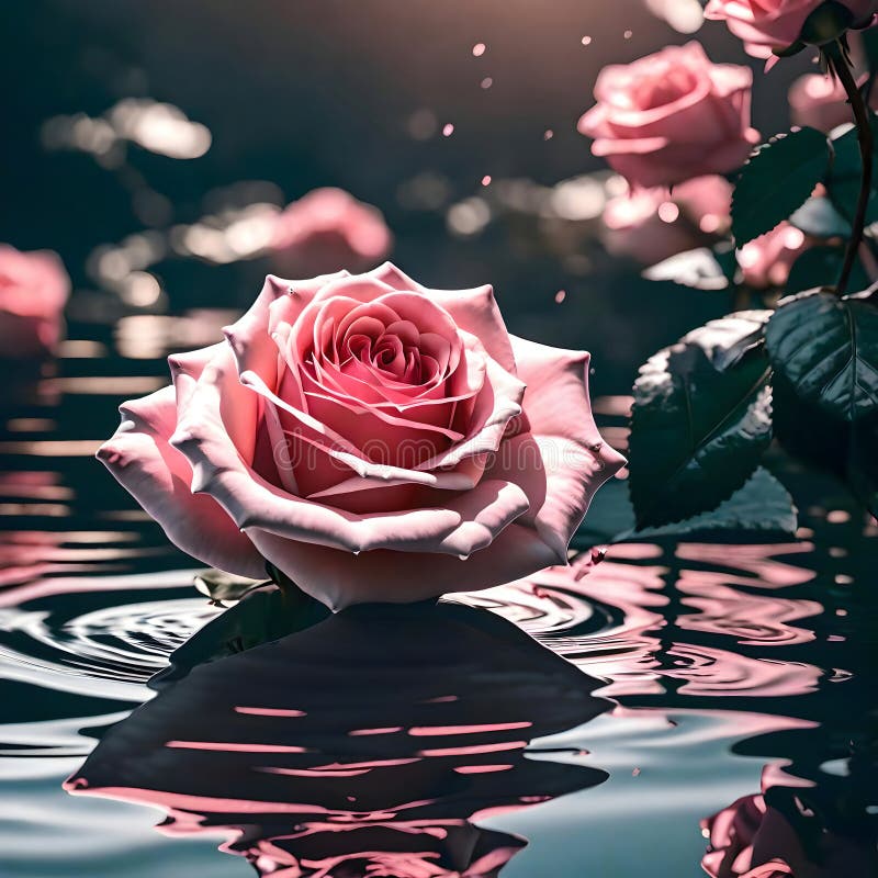 Beautiful Rose Sitting on Water - Ai Generated Image Stock Illustration ...