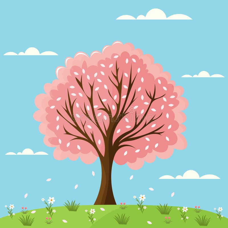 Beautiful Blossom Tree at Spring Flat Vector Illustration Stock Vector ...