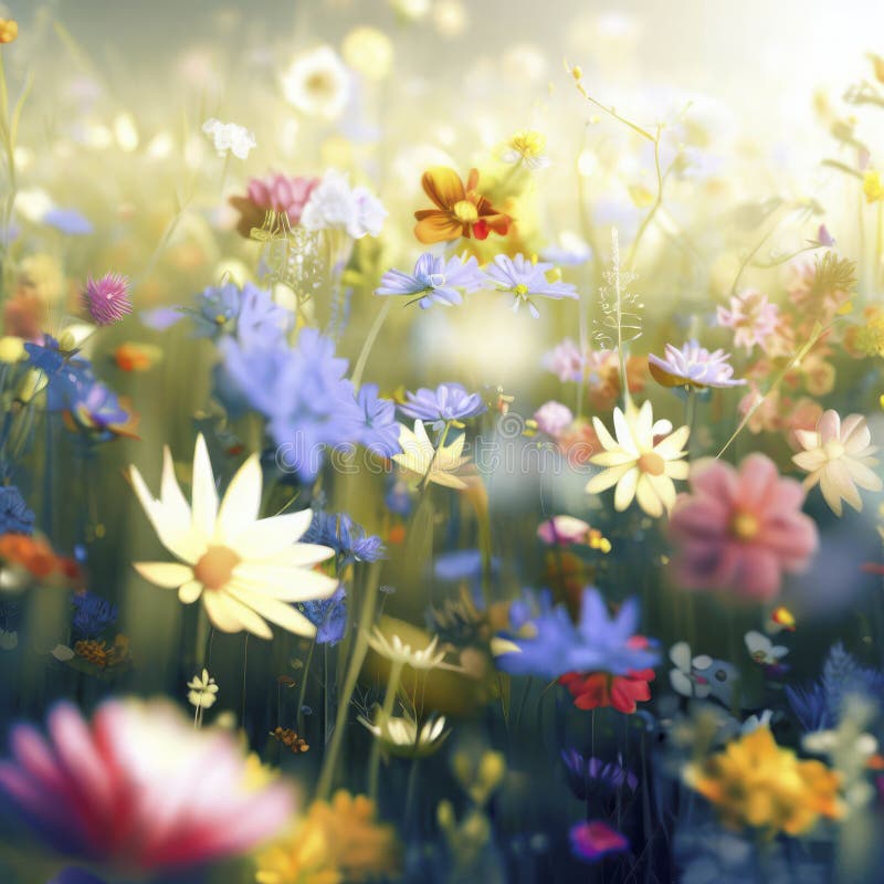 Beautiful Blossoming Flower Meadow in Spring, Superbloom, Generative AI ...