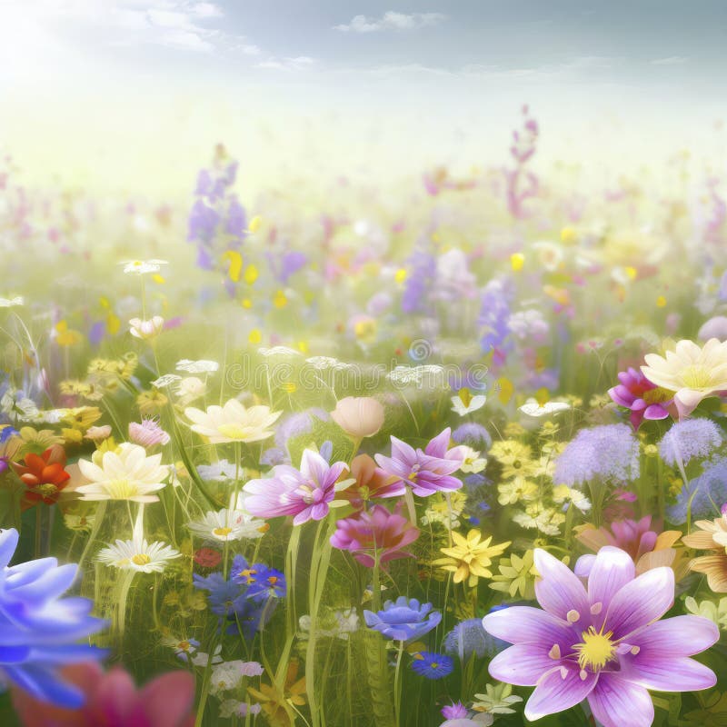 Beautiful Blossoming Flower Meadow in Spring, Superbloom, Generative AI ...